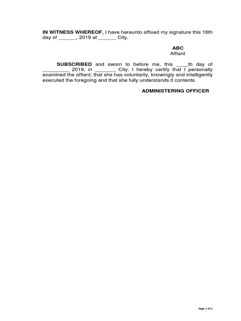 IN WITNESS WHEREOF, I Have Hereunto Affixed My Signature This 16th | PDF