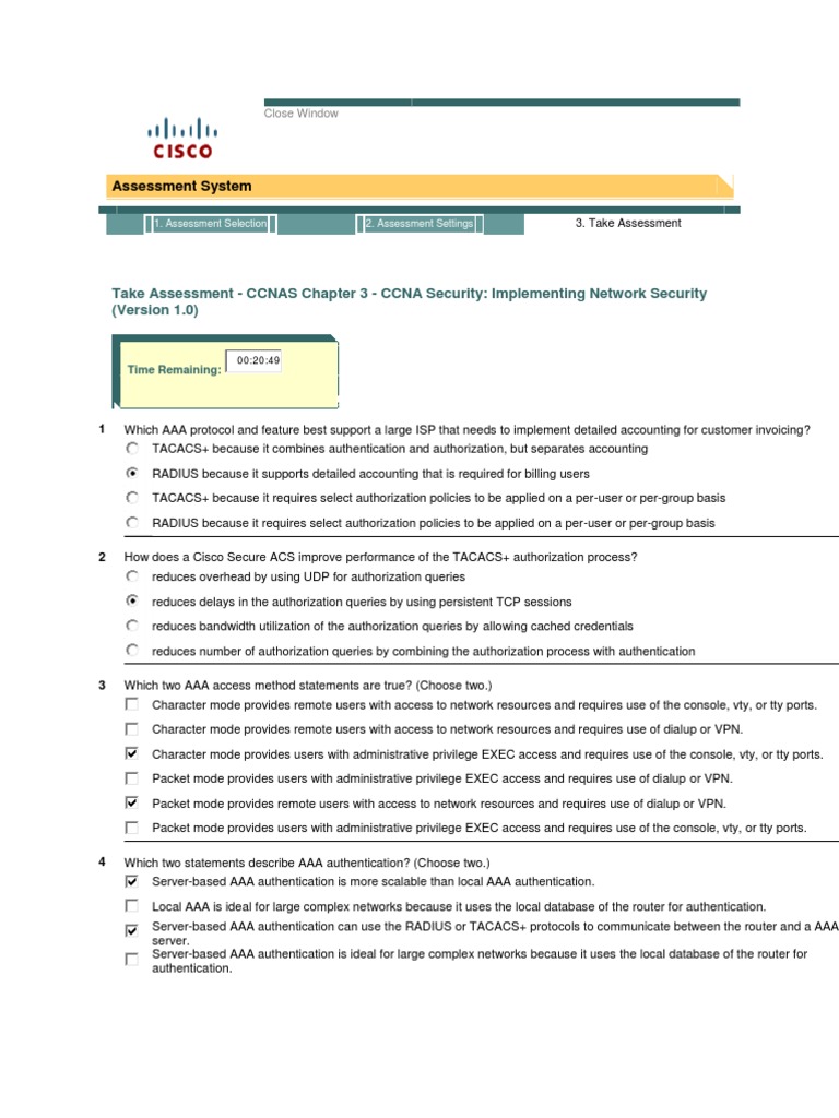 Assessment System: Take Assessment - CCNAS Chapter 3 - CCNA Security: Implementing Network ...