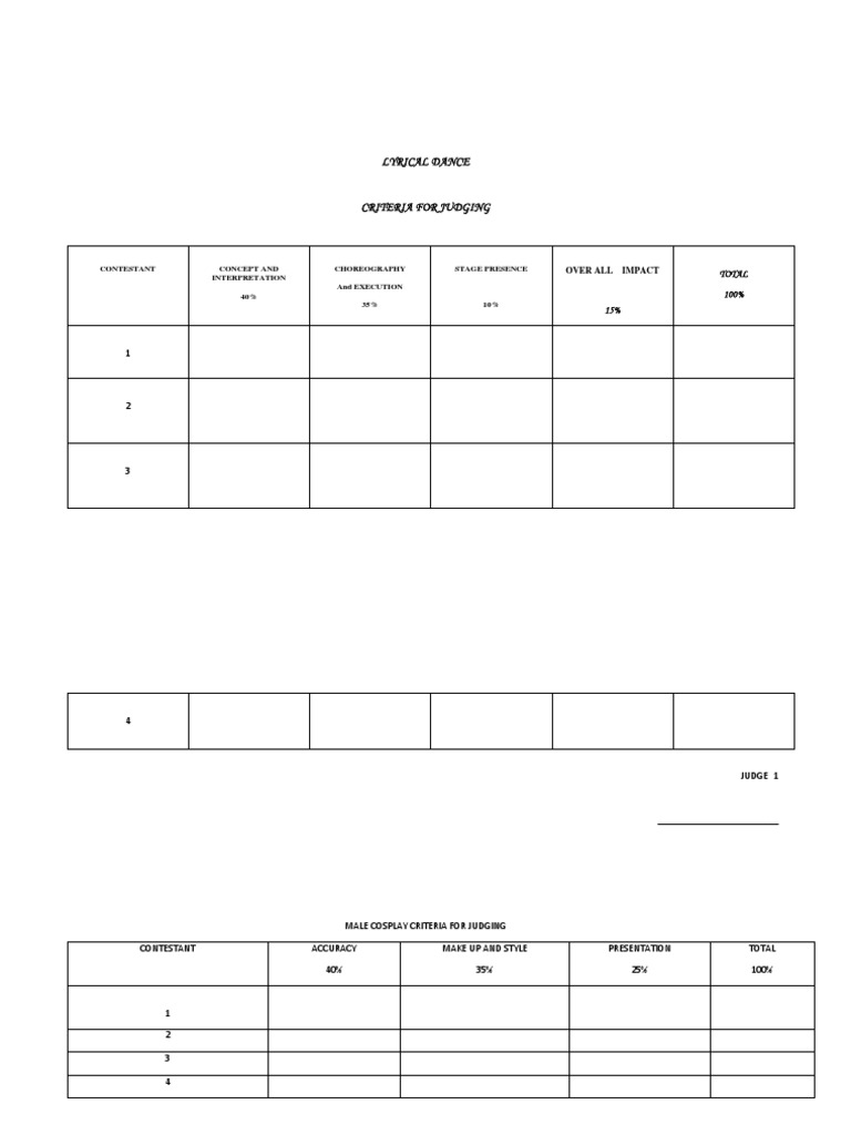 Lyrical Dance: Contestant Concept and Interpretation 40% Choreography ...