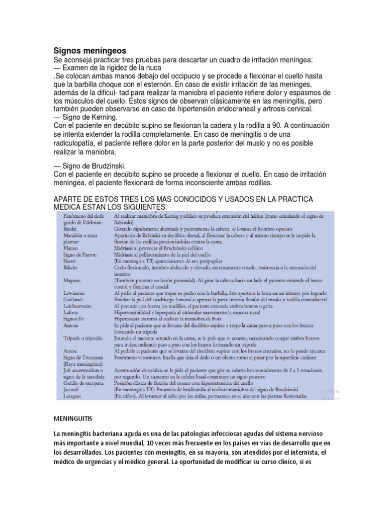 Signos Meníngeos | PDF | Meningitis | Medicina