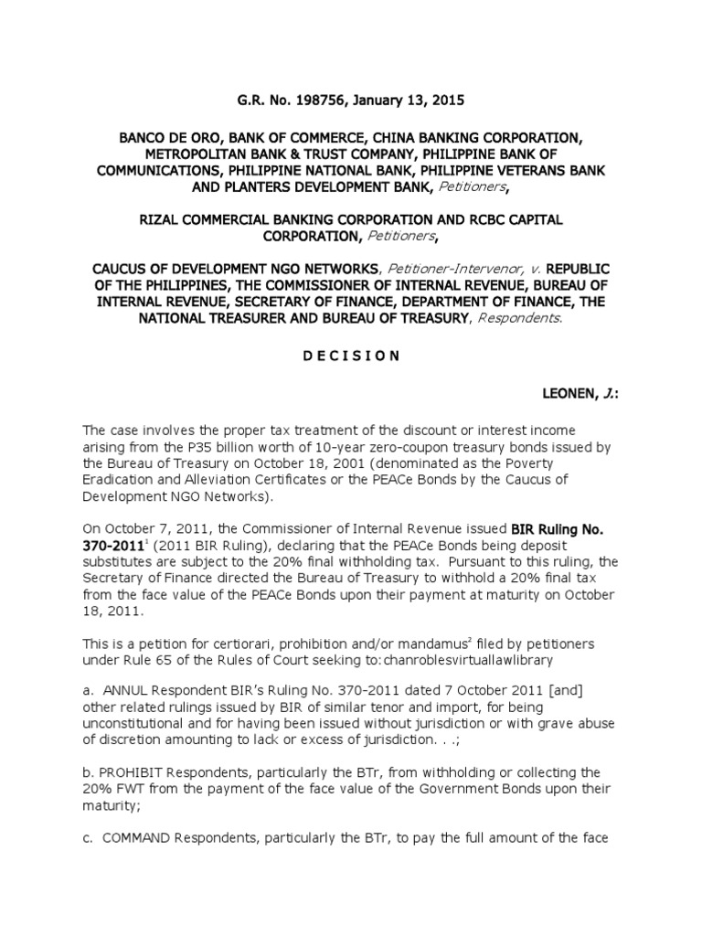 Bdo V Cir Jan 2015 | PDF | Bonds (Finance) | Injunction