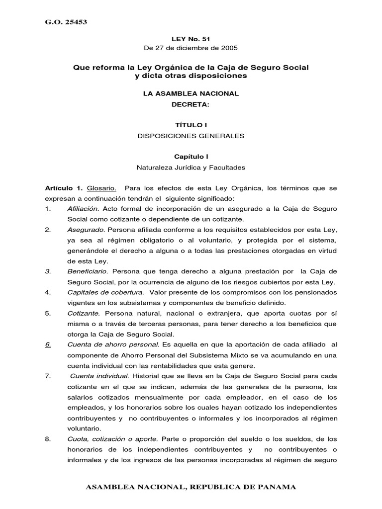 Ley 51 Caja de Seguro Social PDF | PDF | Seguro | Derecho laboral