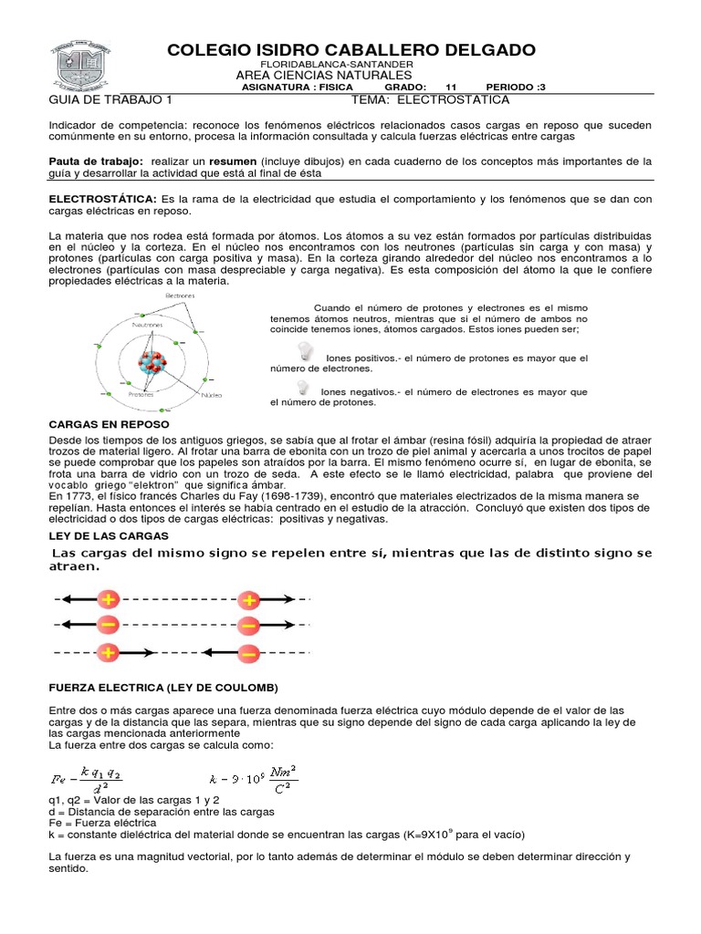 Guia Electrostatica Fuerza Ok PDF | PDF | Carga eléctrica | Fuerza