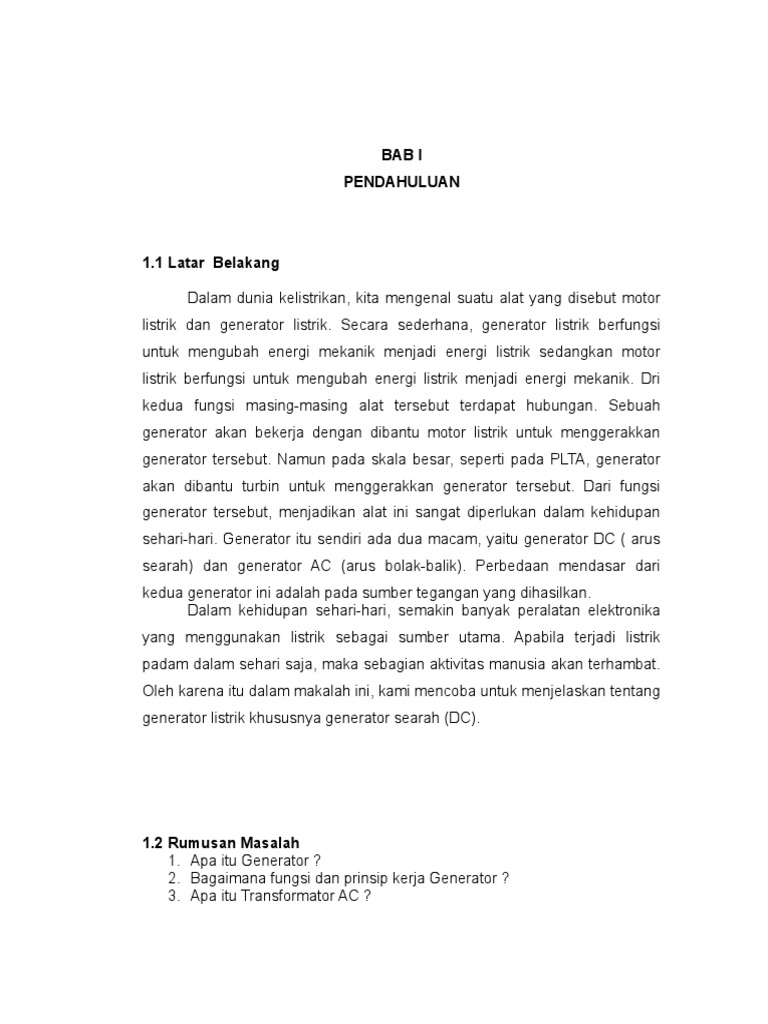 Makalah Fungsi Generator Dan Transformator AC Dan DC | PDF