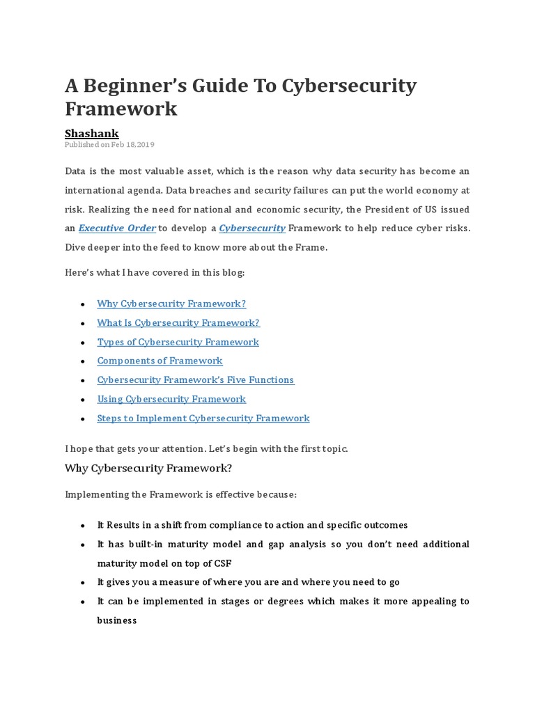 A Beginners Guide To Cybersecurity Framework | PDF | Computer Security ...