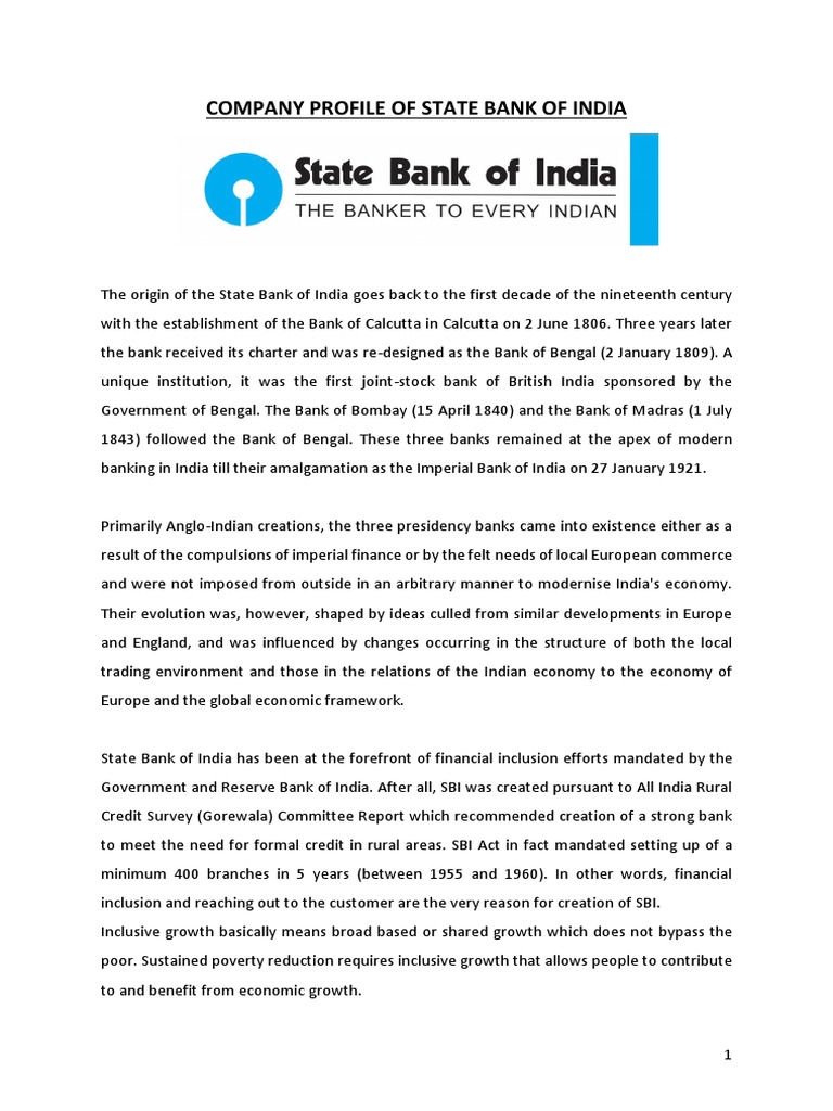 State Bank of India Company Profile | PDF | Economy Of India ...