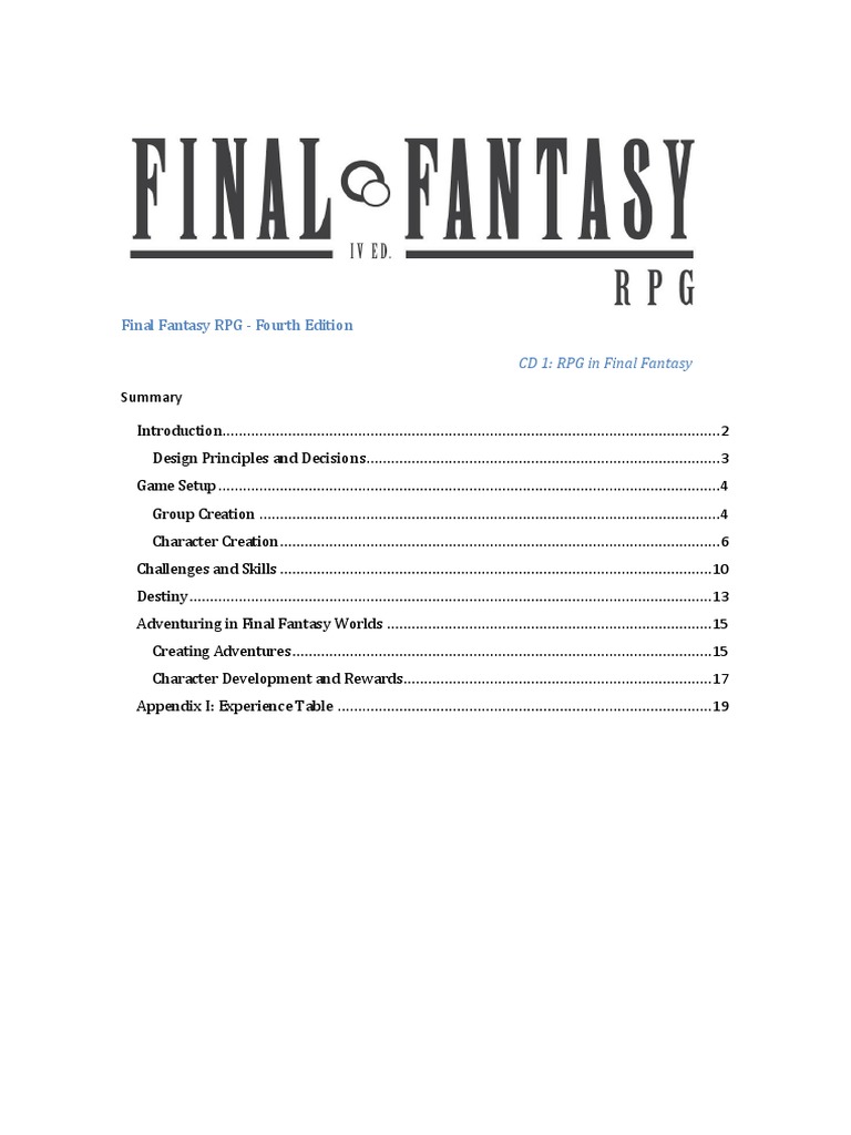 Final Fantasy RPG 4th Edition - CD 1 PDF | PDF | Leisure