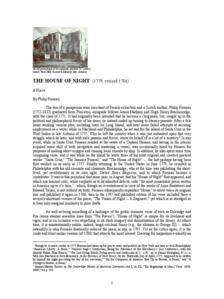 "THE HOUSE OF NIGHT" (1779, Rev. 1786), A Poem, by Philip Freneau ...