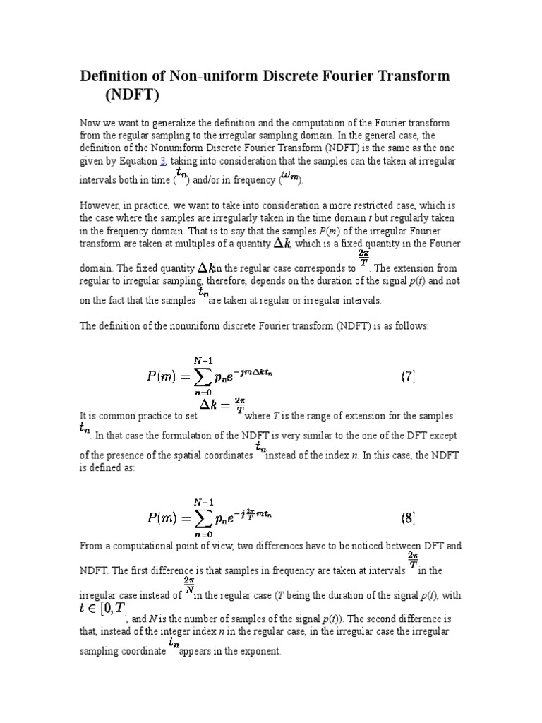 Definition of Non-Uniform Discrete Fourier Transform (NDFT) | PDF ...