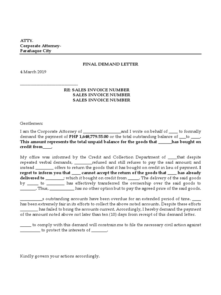 Demand Letter Format | PDF