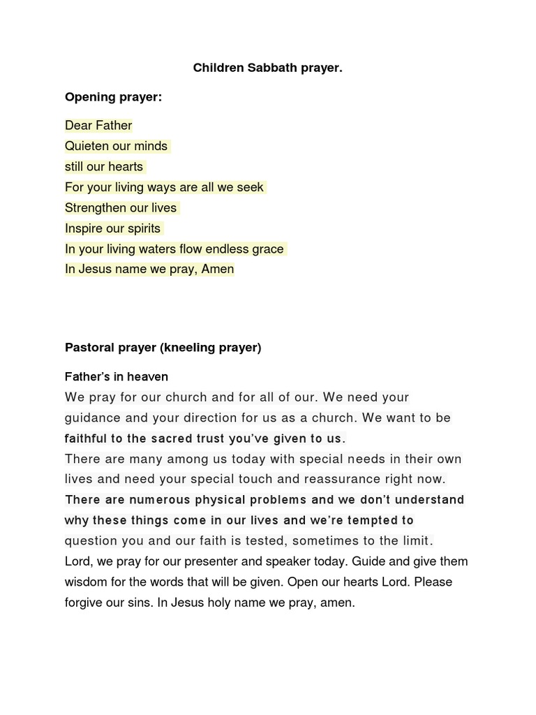 Children Sabbath Prayer