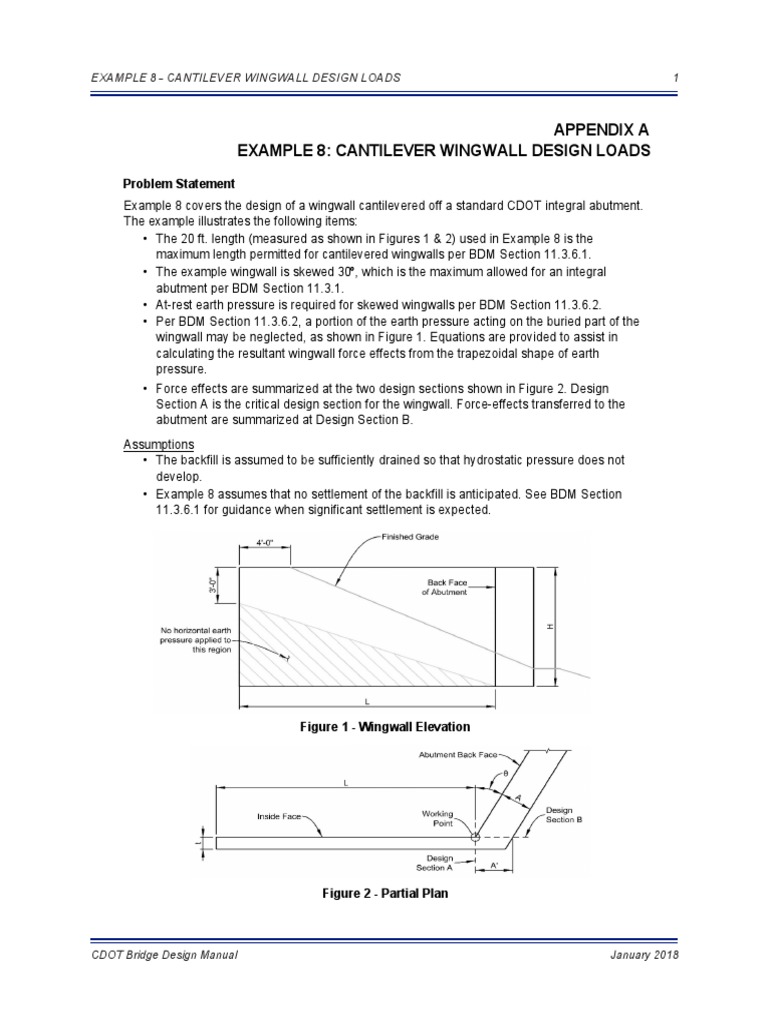 Appendix A Example 8: Cantilever Wingwall Design Loads | PDF | Pressure ...