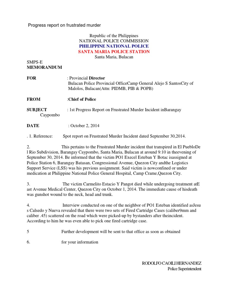Progress Report on Frustrated Murder | PDF | Law Enforcement | Crime ...