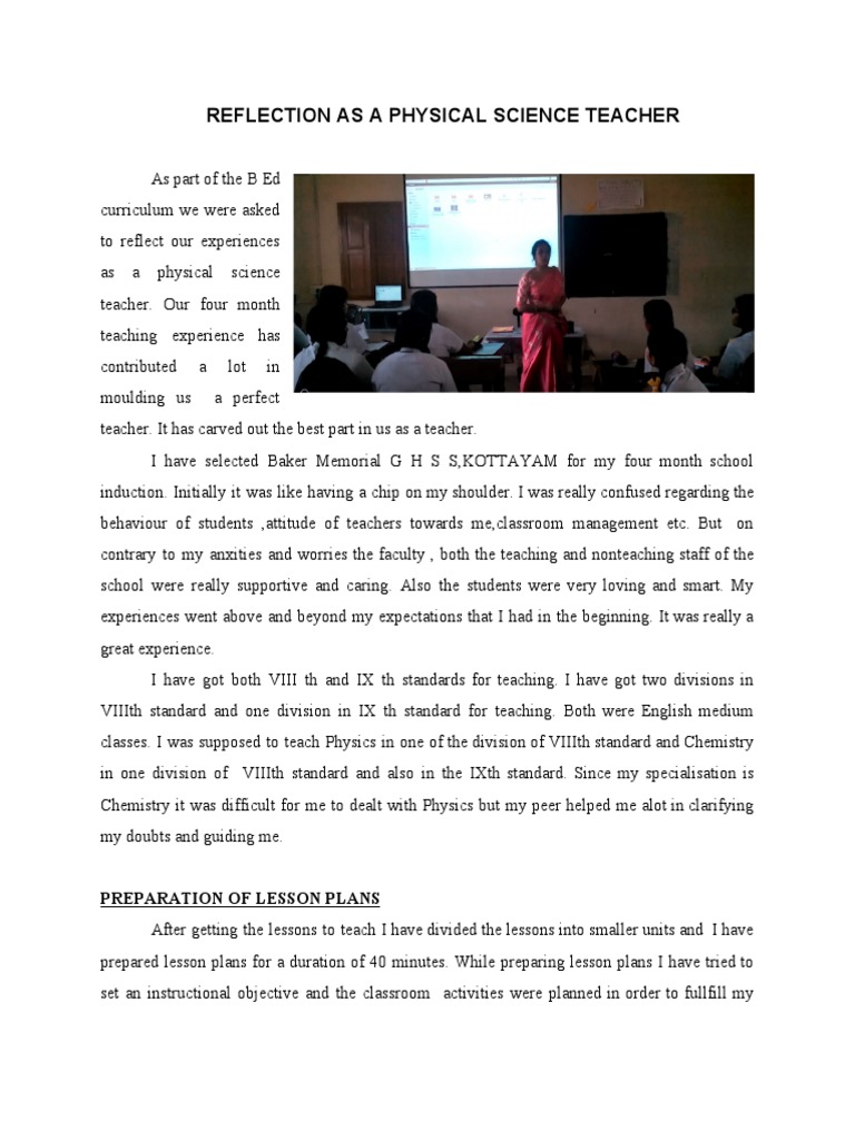Reflection As A Physical Science Teacher | PDF | Teachers | Learning
