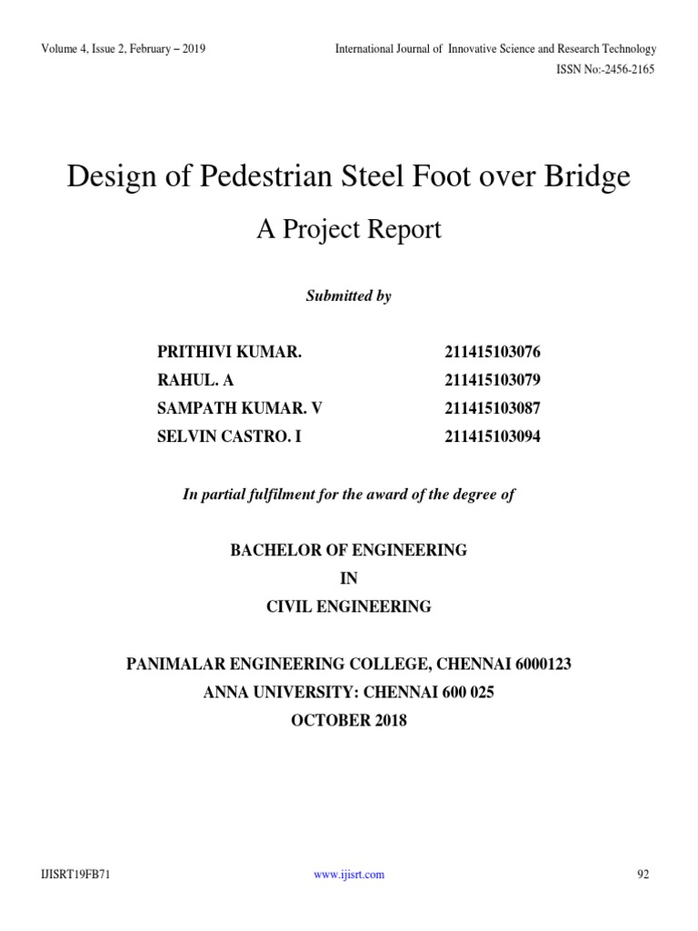 Design of Pedestrian Steel Foot Over Bridge A Project Report | PDF ...