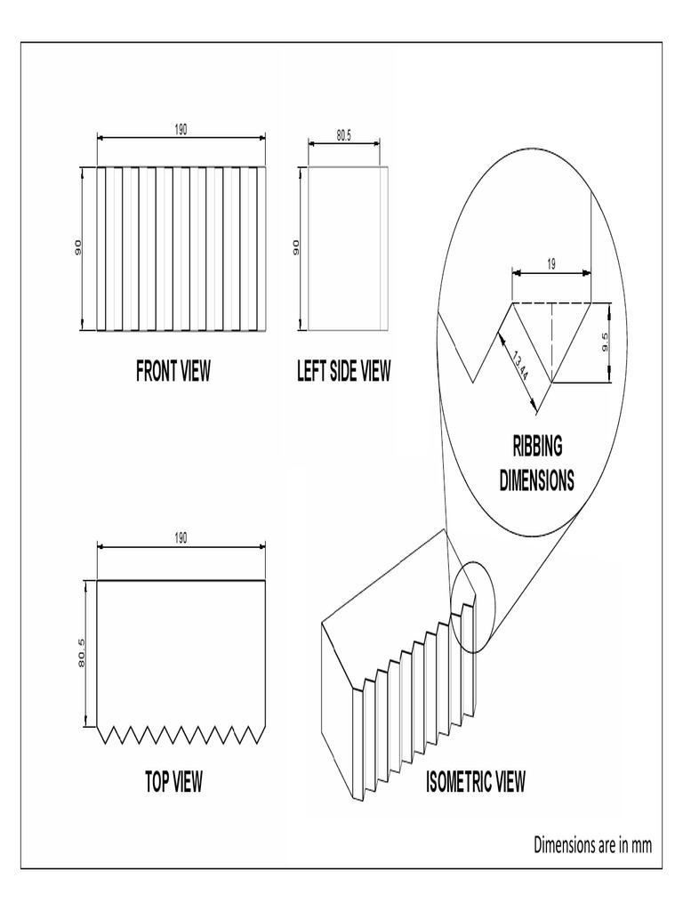 Front View Left Side View Ribbing Dimensions: Dimensions Are in MM | PDF