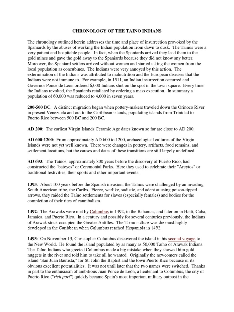 Taino Indians: A Historical Timeline | PDF | Christopher Columbus ...