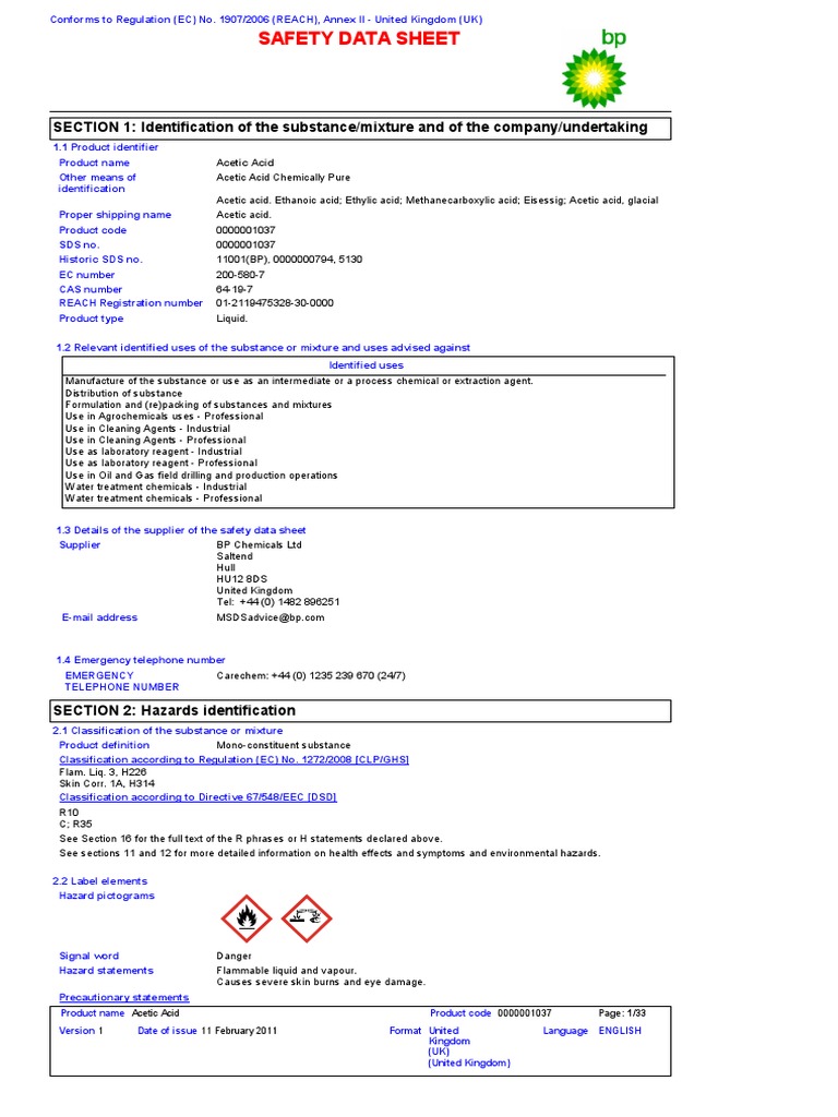 Safety Data Sheet: SECTION 1: Identification of The Substance/mixture ...