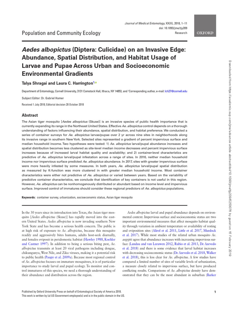 Aedes albopictus abundance across urban gradients | PDF | Regression Analysis | Data Analysis