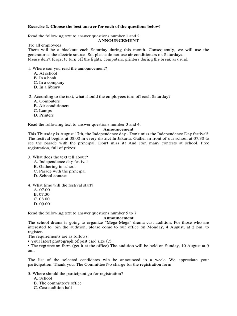 Exercise 1 LAT ANNOUNCEMENT | PDF | Audition | Leisure