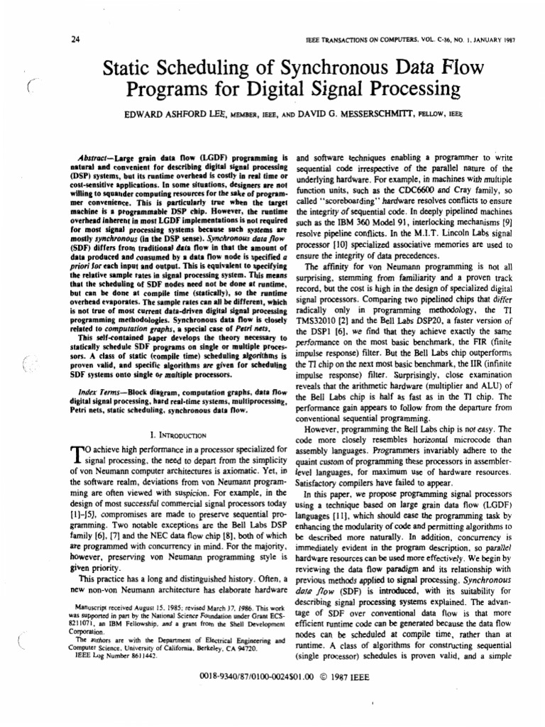Static Scheduling Of Synchronous Data Flow Programs For High Performance Digital Signal 7937