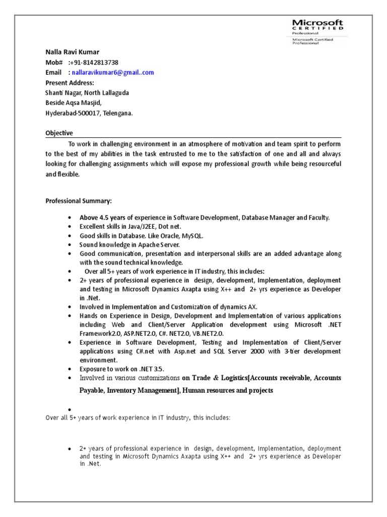 MS Dynamics - Resume 2019 | PDF | Web Application | Web Server