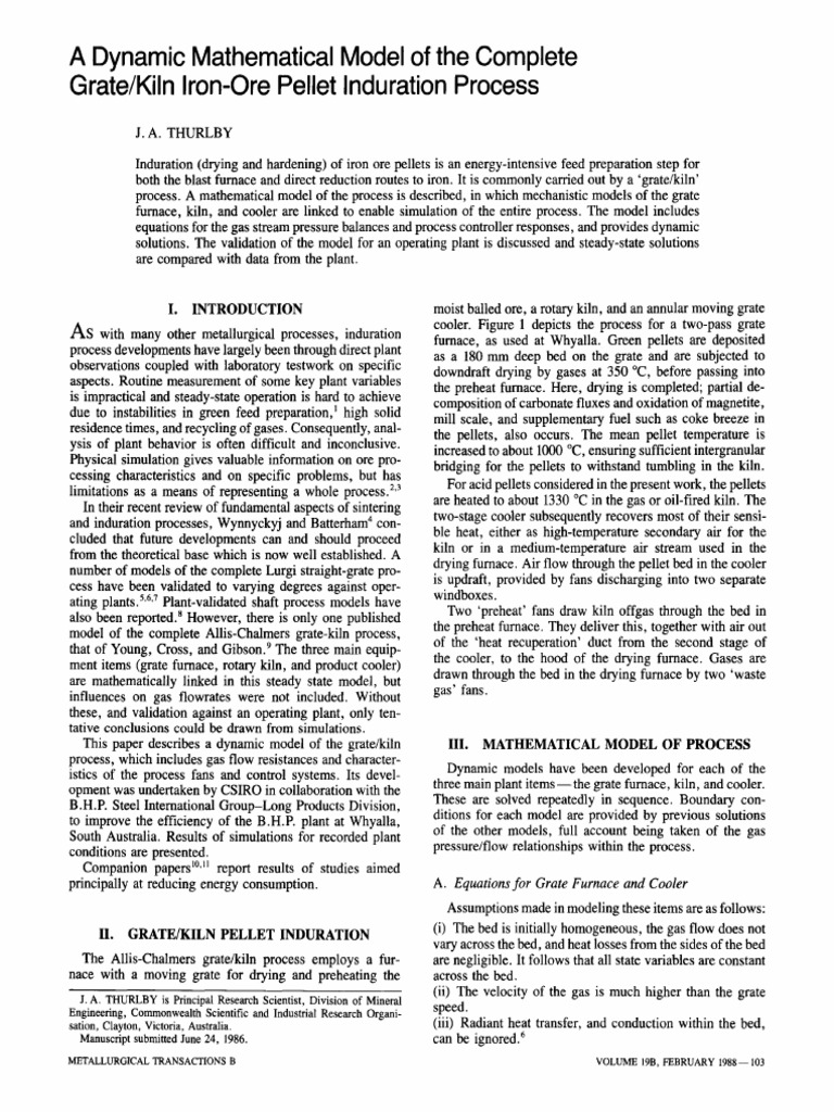 A Dynamic Mathematical Model of The Complete Grate/Kiln Iron-Ore Pellet Induration Process | PDF ...