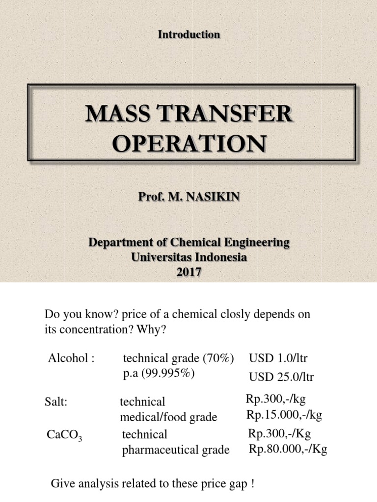 Mass Transfer Operations Syllabus and Schedule for Chemical Engineering ...