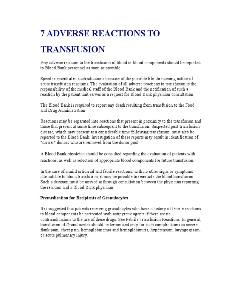 7 Adverse Reactions To Transfusion: Premedication For Recipients of ...