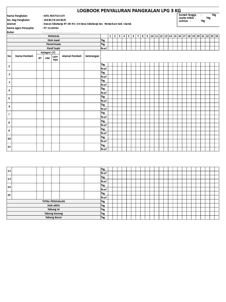 Logbook Penyaluran Pangkalan LPG 3 KG | PDF
