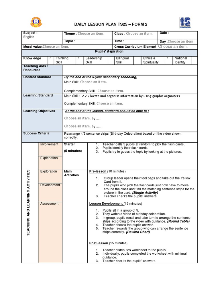 Template LP TS25 2019 - Using Noaaaaaaa2019w | PDF | Lesson Plan | Teachers