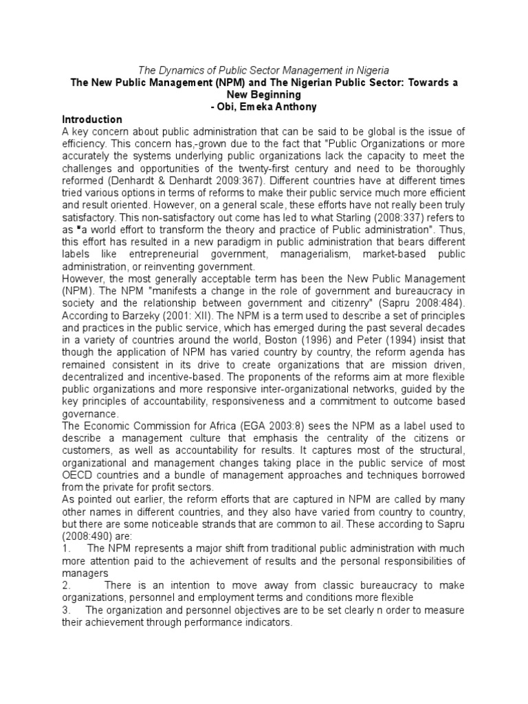 The New Public Management Npm And The Nigerian Public Sector Towards A New Beginning Pdf
