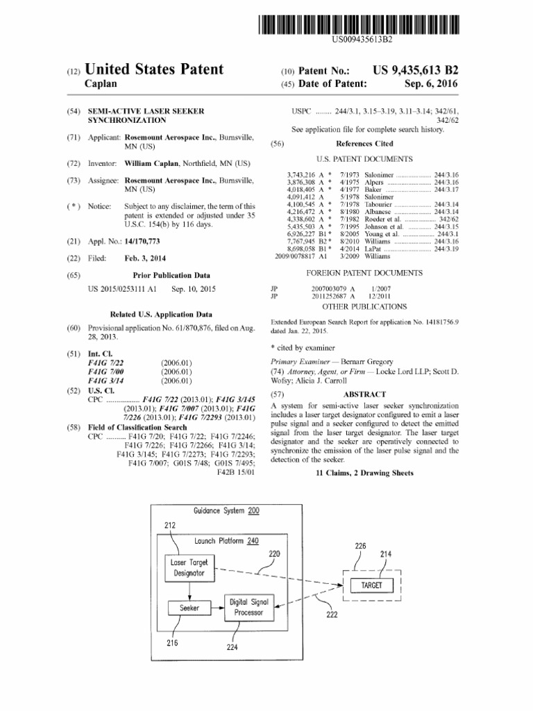 US 9,435,613 Semi-Active Laser Seeker Synchronization | PDF