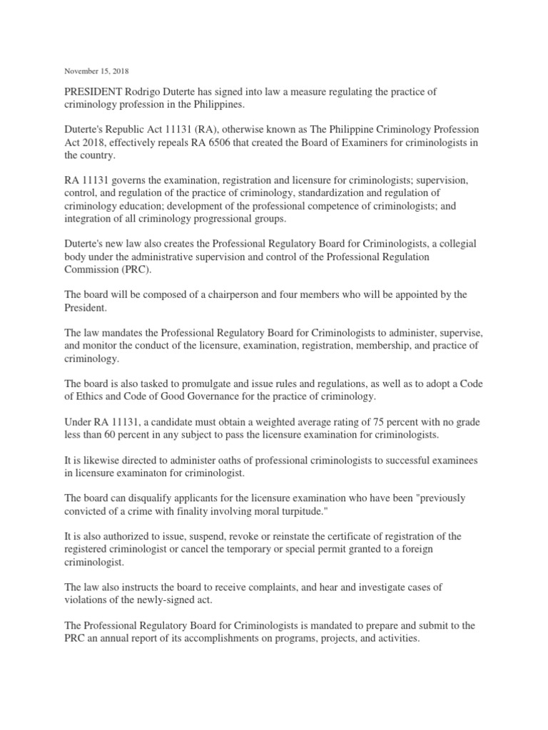 RA 11131 News 2018 | PDF