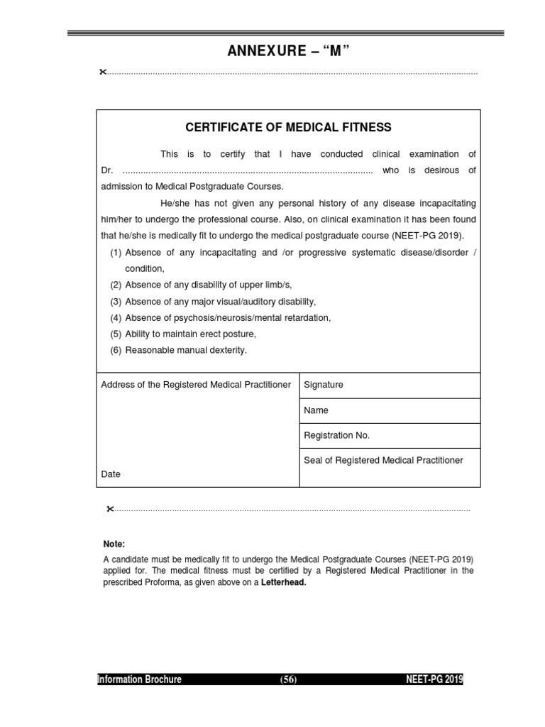 Annexure M Medical Fitness | PDF