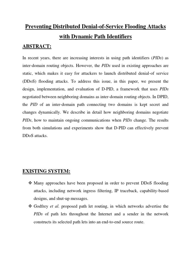 Preventing Distributed Denial-of-Service Flooding Attacks With Dynamic Path Identifiers | PDF ...