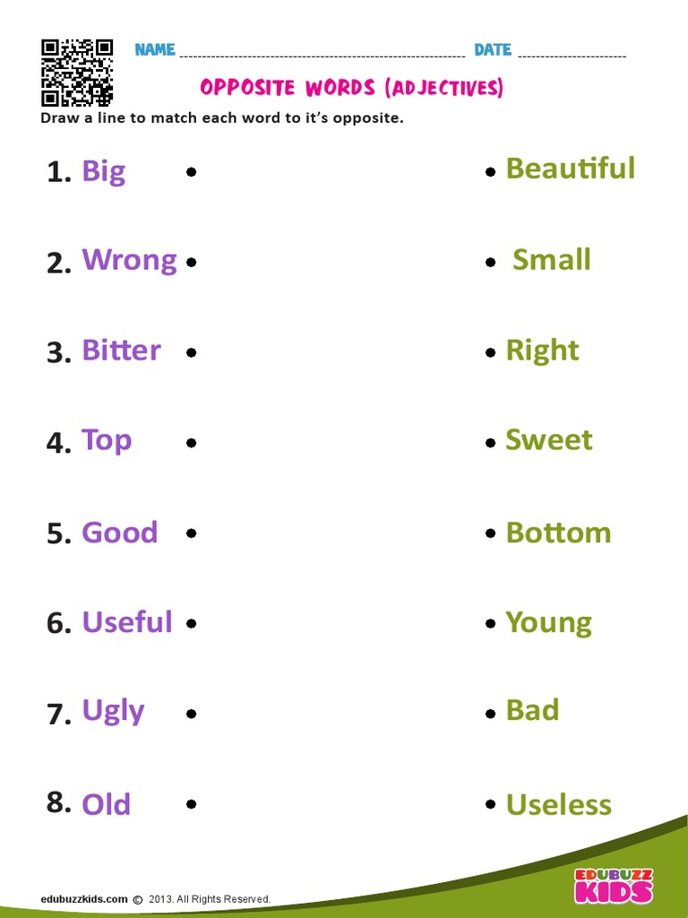 Opposite Adjectives Matching Game | PDF
