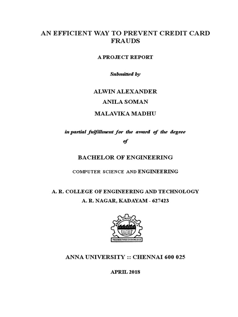 An Efficient Way To Prevent Credit Card Frauds: Alwin Alexander Anila ...