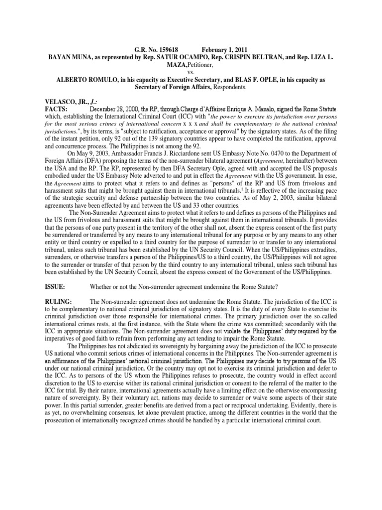 Bayan Muna Vs Romulo | PDF | International Criminal Court | International Criminal Law
