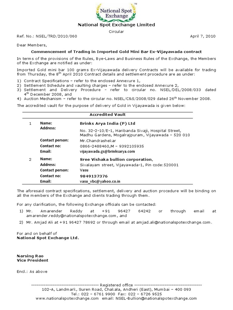 National Spot Exchange Limited | PDF | Financial Transaction | Gold As ...