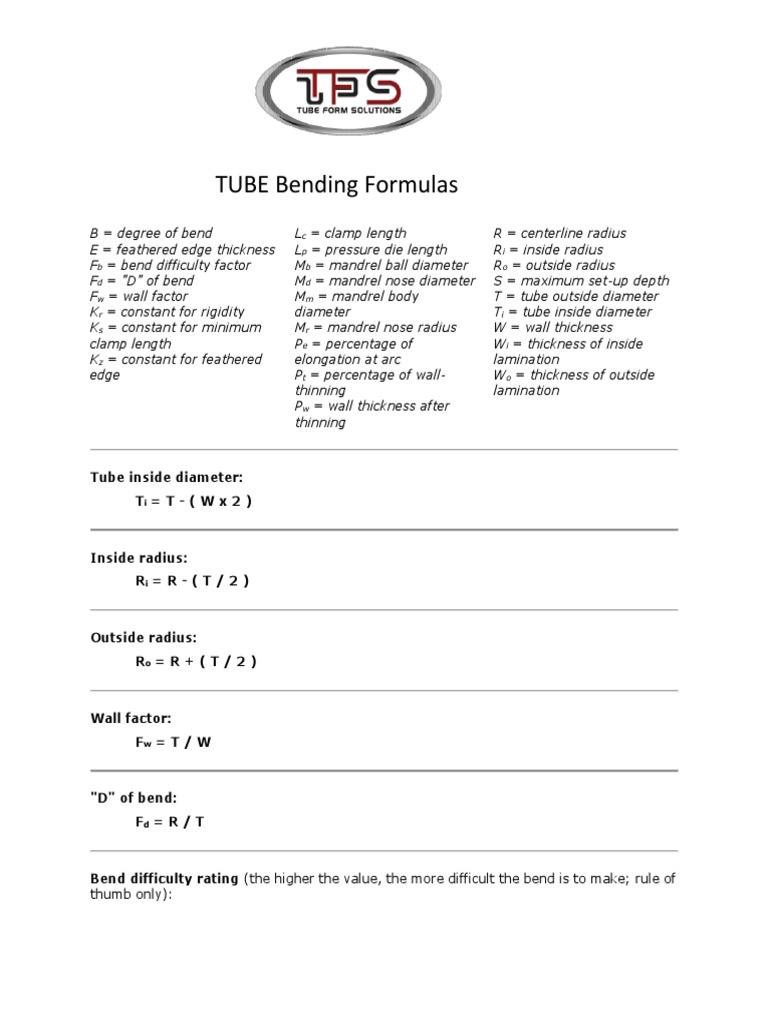 TUBE Bending Formulas PDF | PDF | Mechanical Engineering | Nature