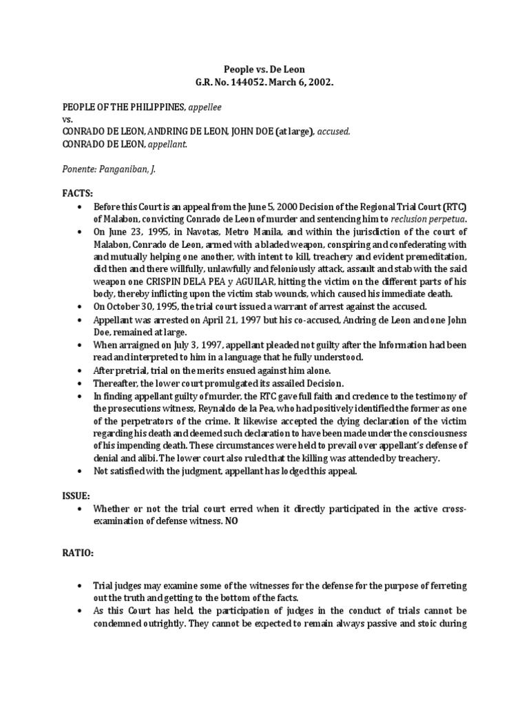 People vs. de Leon - Case Digest | PDF | Witness | Murder