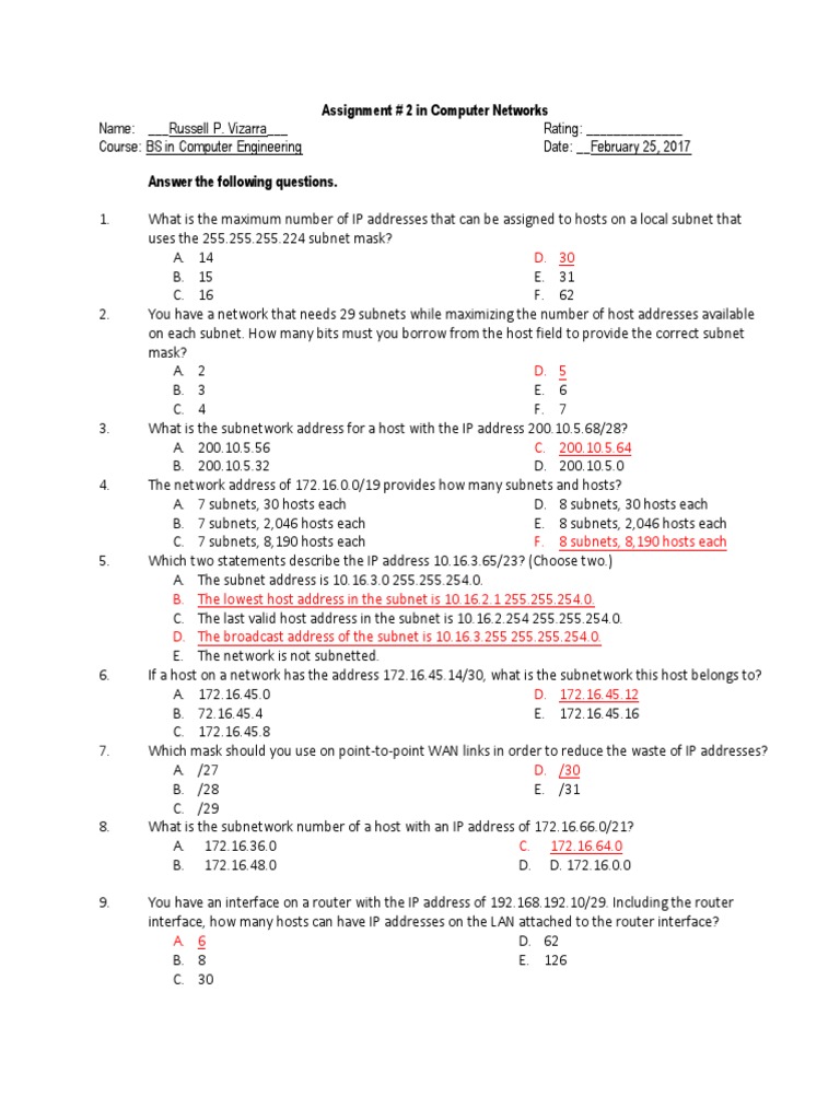 Comp Network Assignment No. 2 Cpes 5523a | PDF | Ip Address | Networks
