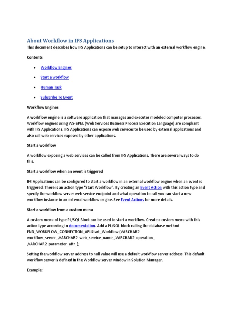 IFS Workflow Integration Guide | PDF | Application Software | Pl/Sql