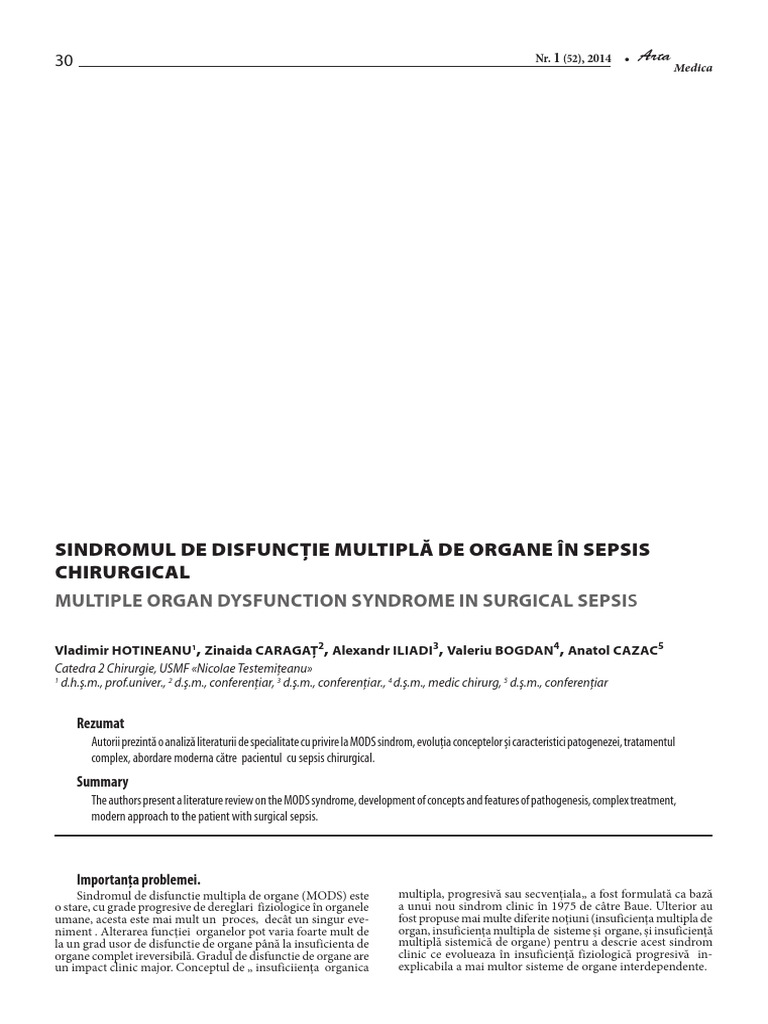 Sindromul de Disfunctie Multipla de Organe in Sepsis Chirurgical - 30 - 35 | PDF