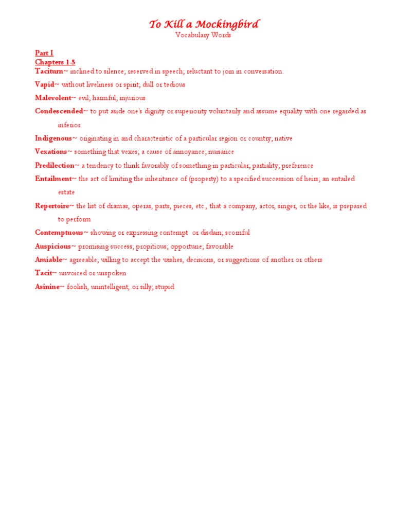Vocabulary for To Kill a Mockingbird | PDF | Language Arts & Discipline