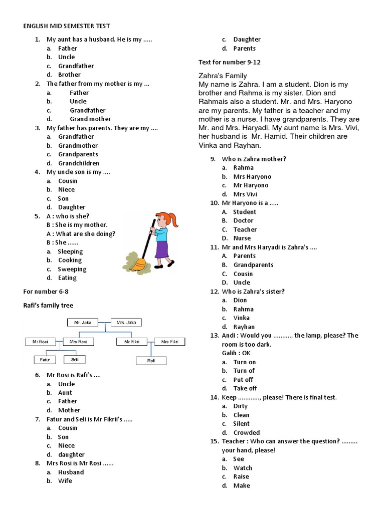 English Mid Semester Test Class 5 | PDF | Grandparent