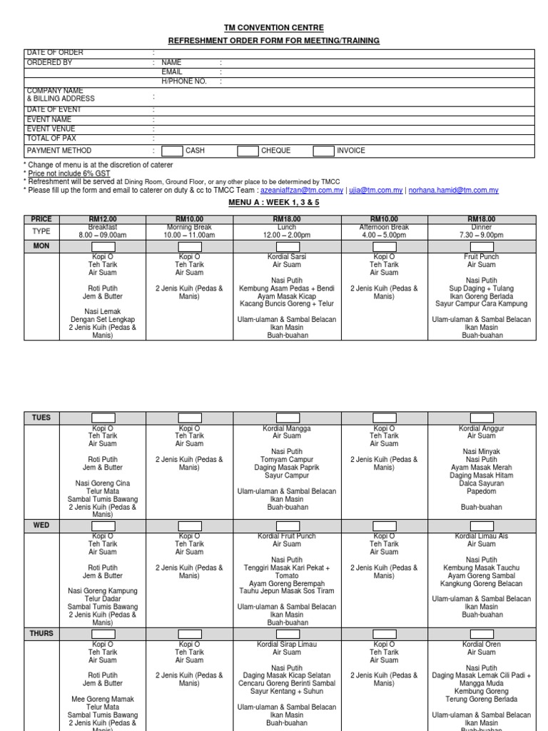 TMCC Menu - REFRESHMENT ORDER FORM - EXTERNAL | PDF | Indonesian ...