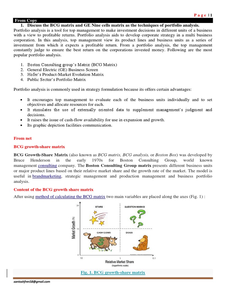 BCG Matrix and GE Nine Cells Matrix | PDF | Swot Analysis | Strategic ...
