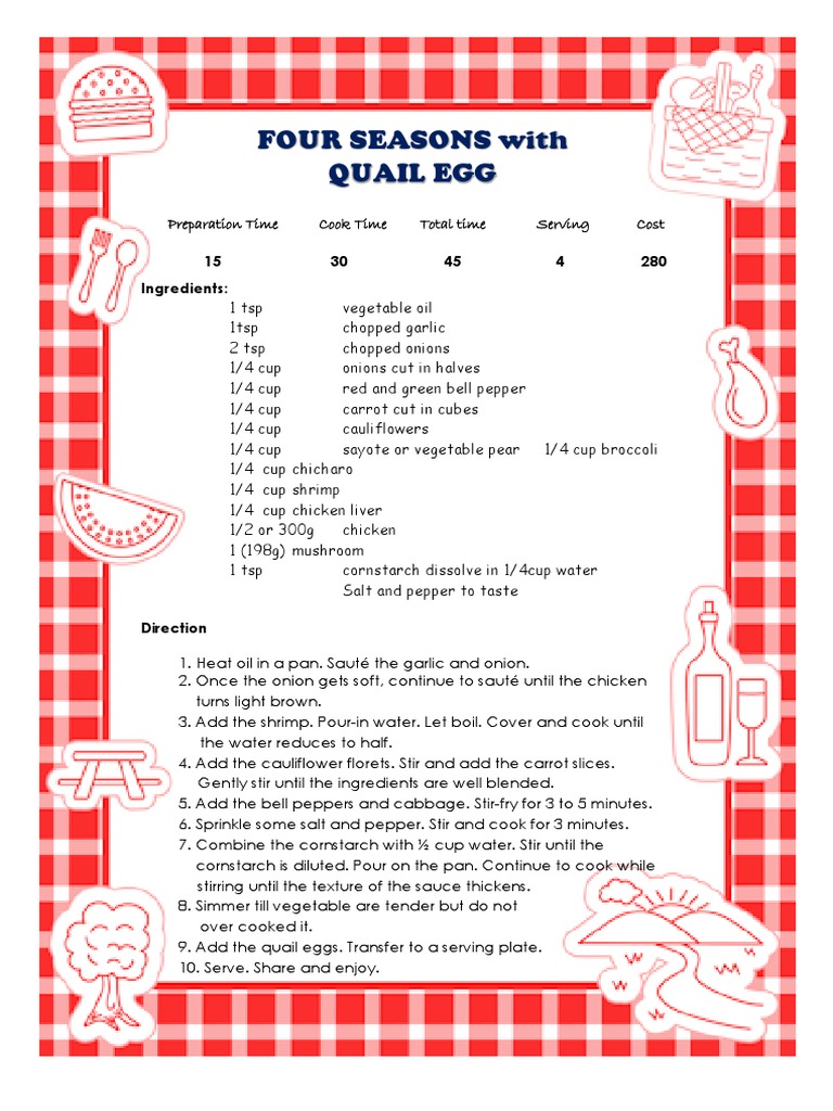 Four Seasons With Quail Egg: 15 30 45 4 280 Ingredients | Download Free ...